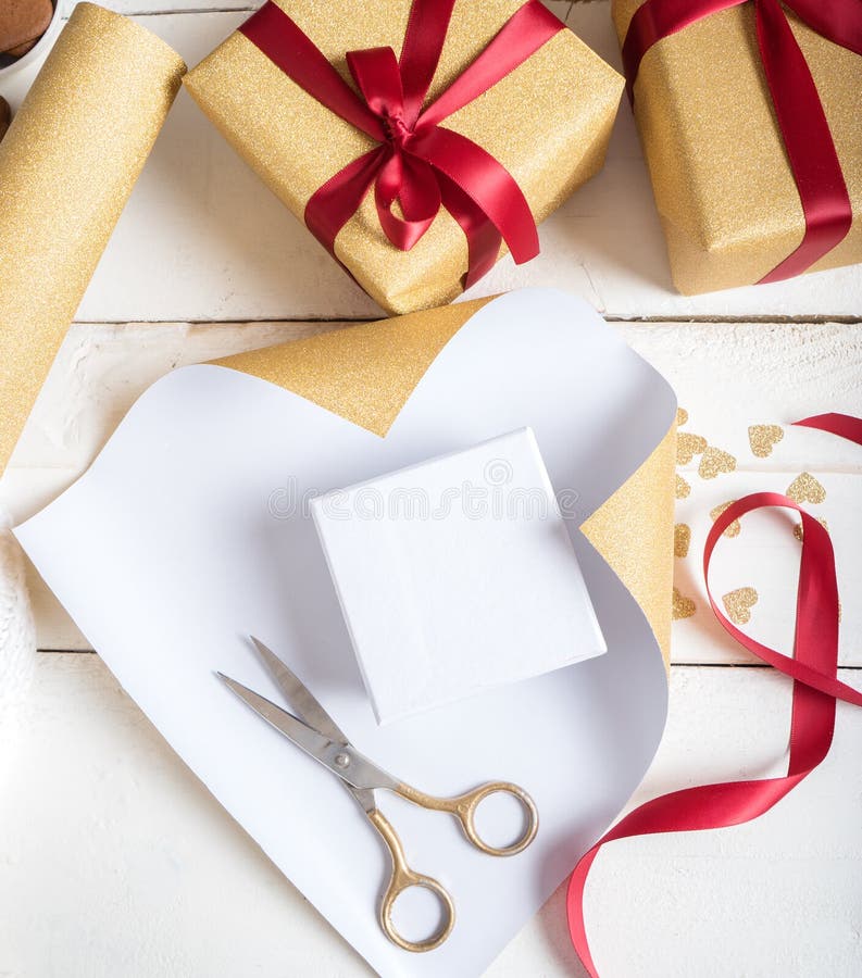 Christmas Theme. Gift Wrapping Process Stock Photo - Image of life ...