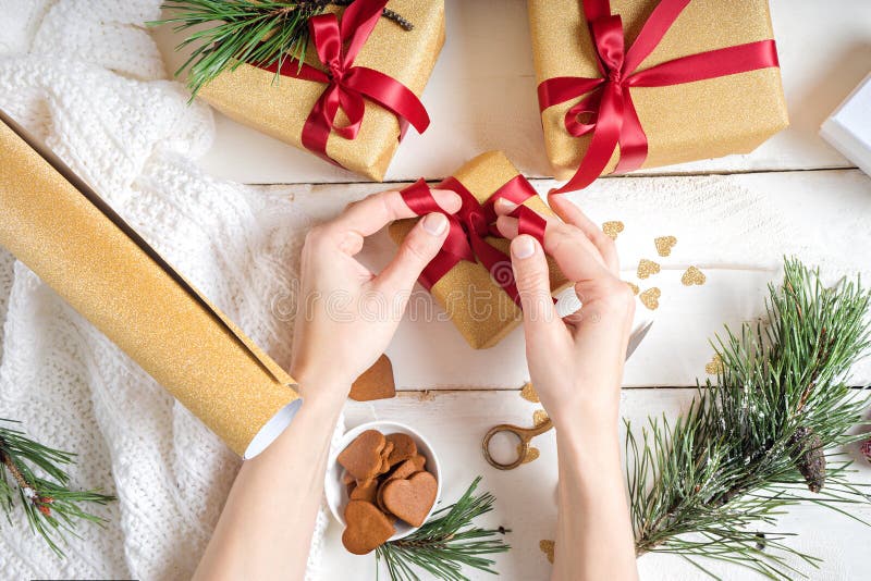 Christmas Theme. Gift Wrapping Process Stock Image - Image of retro ...