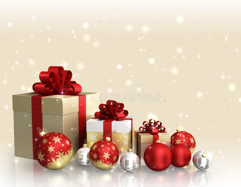 Christmas Theme with Glass Balls and Gift Boxes and Free Space for Text ...