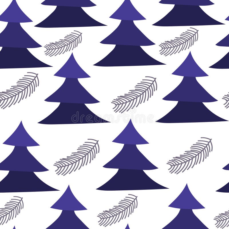 Vector Seamless Pattern with Violet Christmas Tree and Pine Branches ...