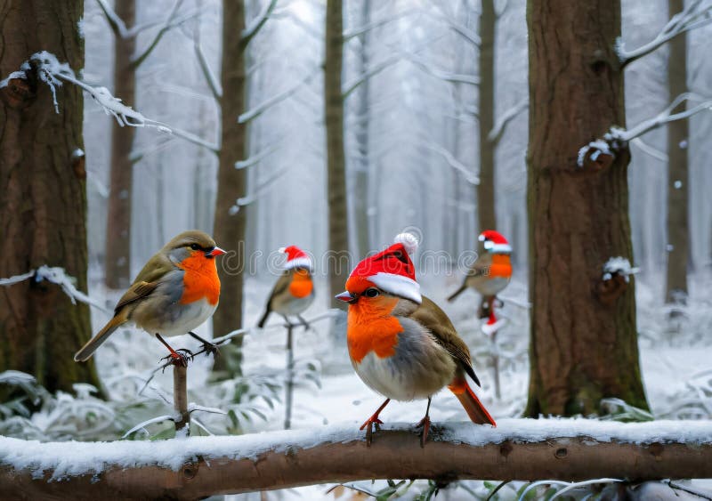 A Christmas-Themed Bird Watching Scene, in a Winter Forest. Generative ...