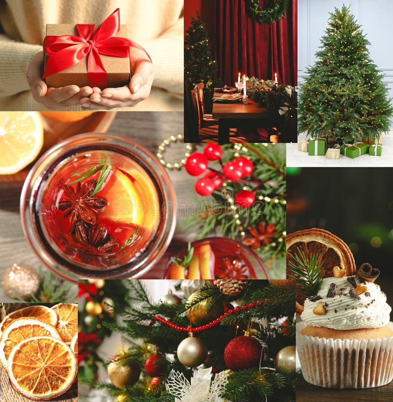 Christmas Themed Collage. Collection of Festive Photos Stock Photo ...