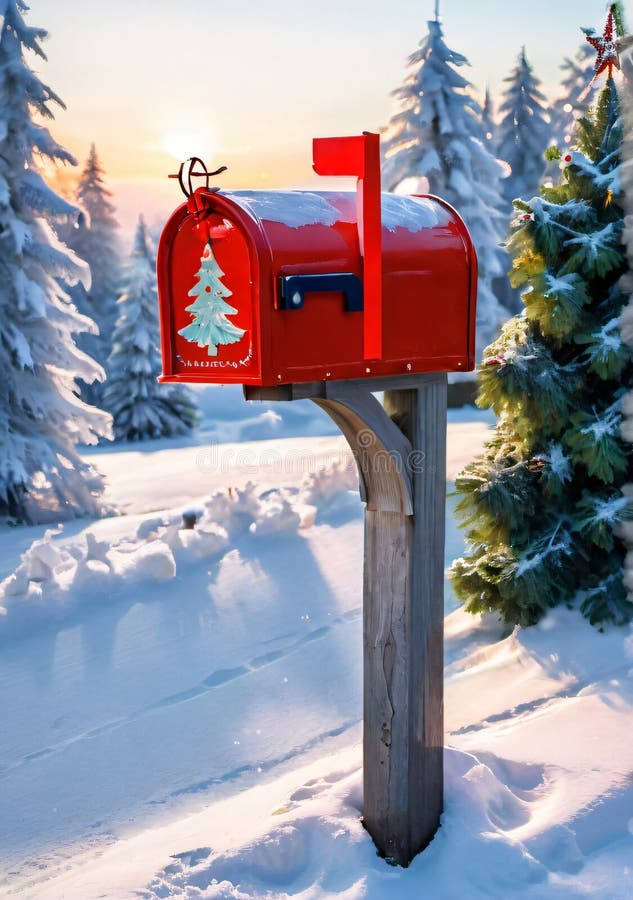 A Christmas-Themed Mailbox in a Winter Landscape, at Noon. Generative ...