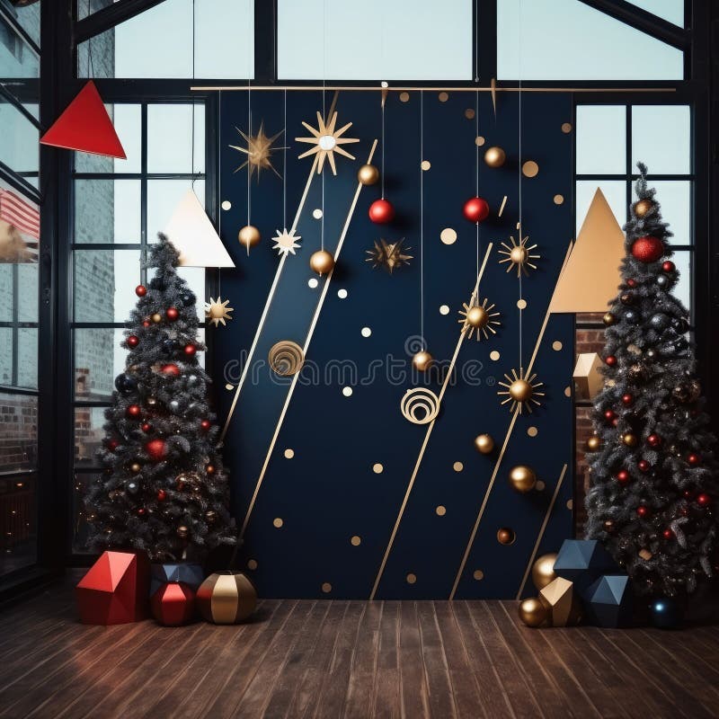 Christmas Themed Photo Zone Gold Decorations Shape Trees Style Linear ...