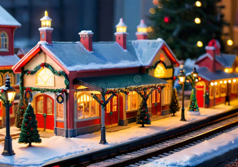 A Christmas-Themed Train Station Model, with Evening Lighting ...