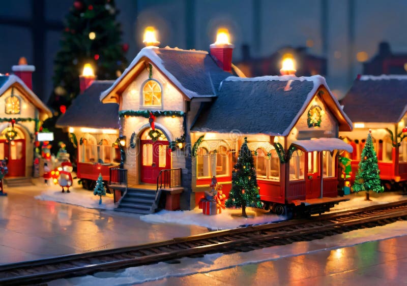 A Christmas-Themed Train Station Model, with Evening Lighting ...
