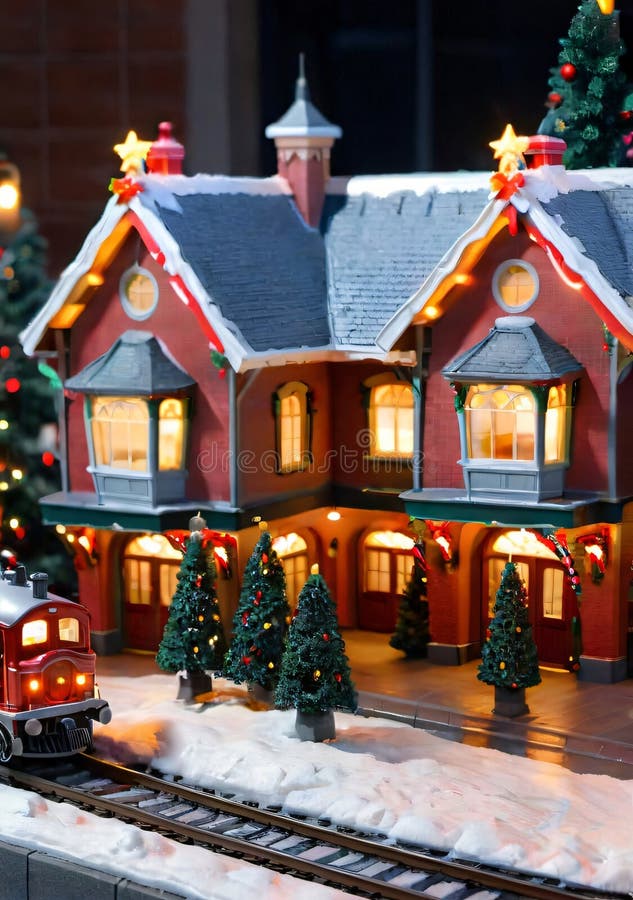 A Christmas-Themed Train Station Model, with Evening Lighting ...