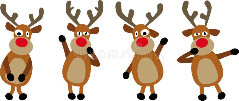 Row of Crazy Reindeers Dancing and Waving Stock Vector - Illustration ...
