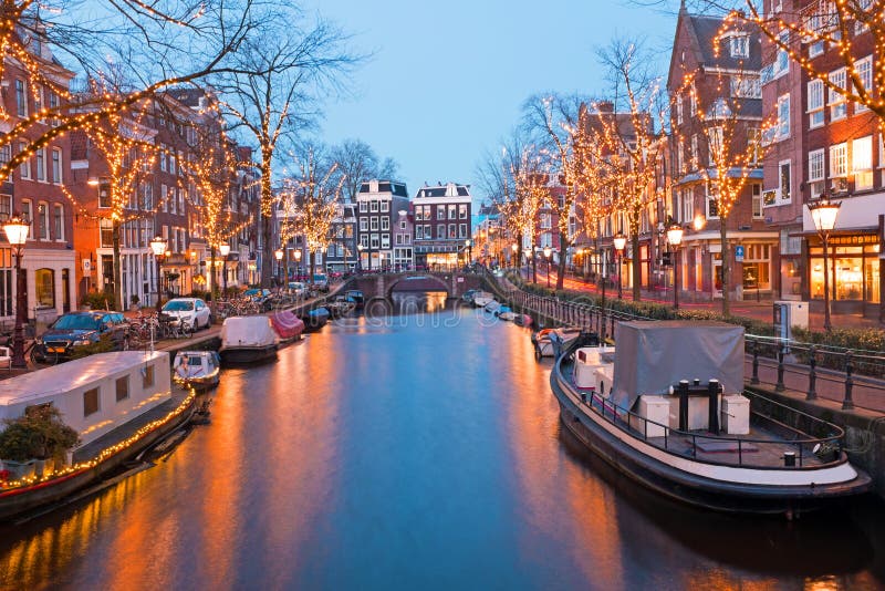 Christmas Time in Amsterdam the Netherlands at Dusk Stock Image - Image ...