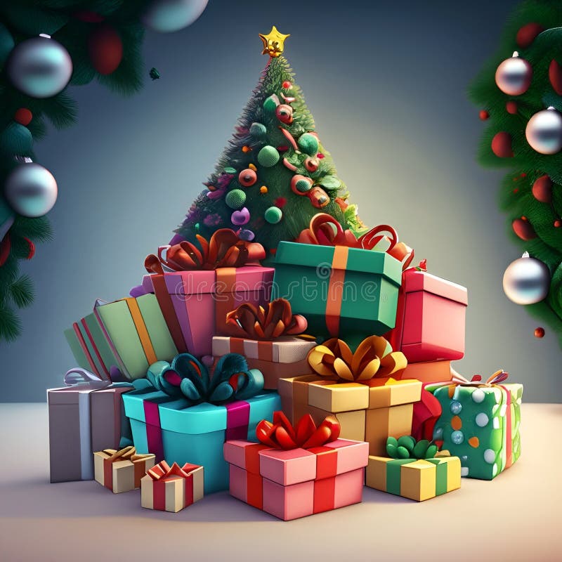 Christmas Time, Christmas Tree with Gift Box Presente Stock ...