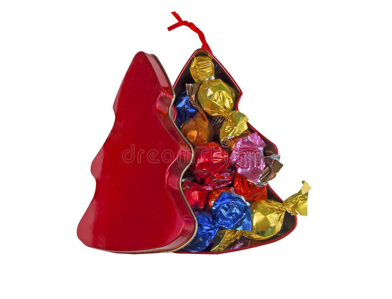 Christmas Tin Box Filled with Chocolate Candies Stock Photo - Image of ...