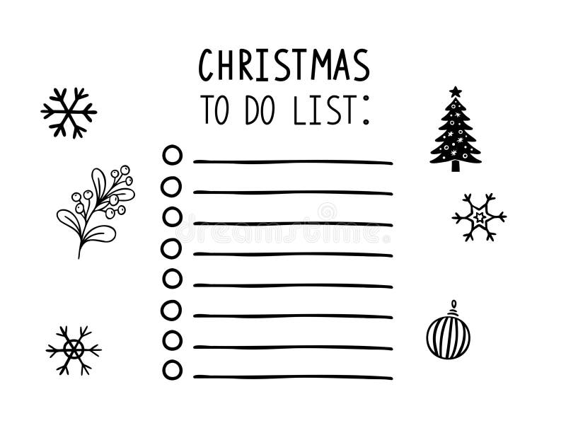 Christmas To Do List Doodle Hand Drawn. Template Drawing Design Stock ...