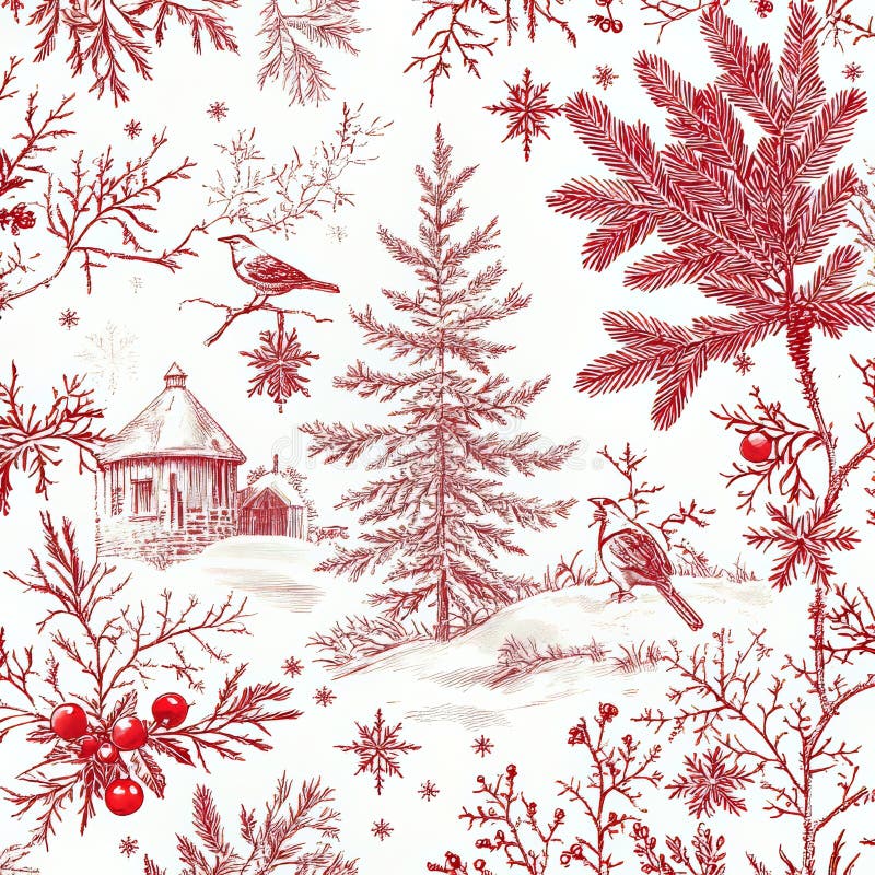 A Christmas Toile Pattern Featuring Red and White Hues Stock Image ...