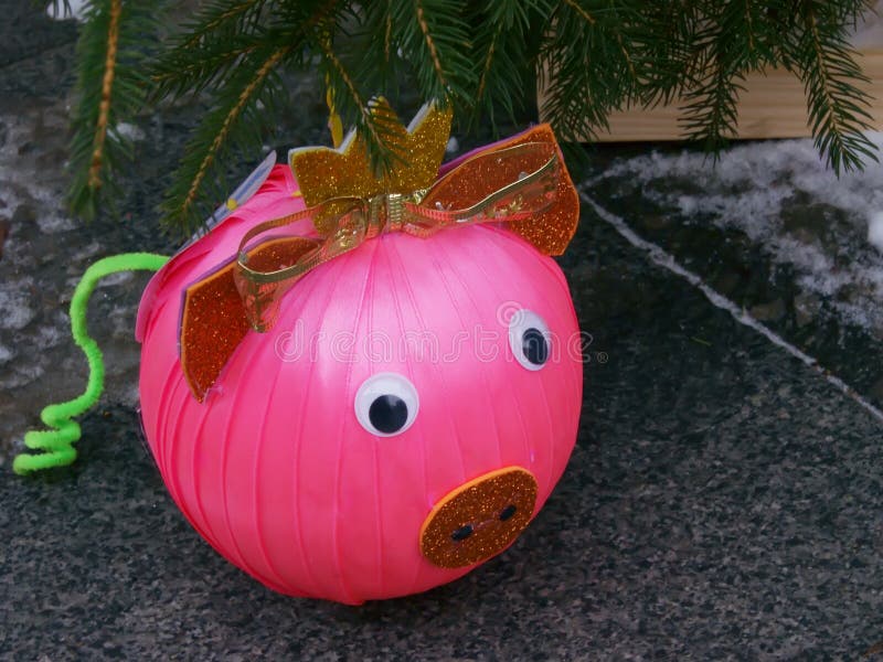 Christmas Toy Pig Under the Tree Stock Photo - Image of toys, pink ...