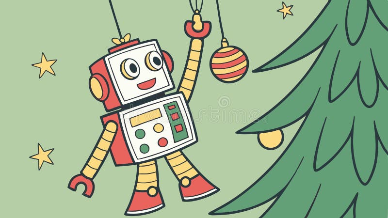 Christmas Toy Robot Hanging on a Christmas Tree. Green Background Stock ...