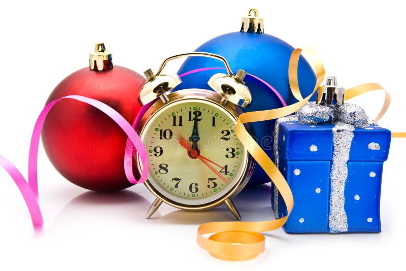 Gift Box with Red Ribbon, Wish List, Christmas Tree and Clock on Stock ...