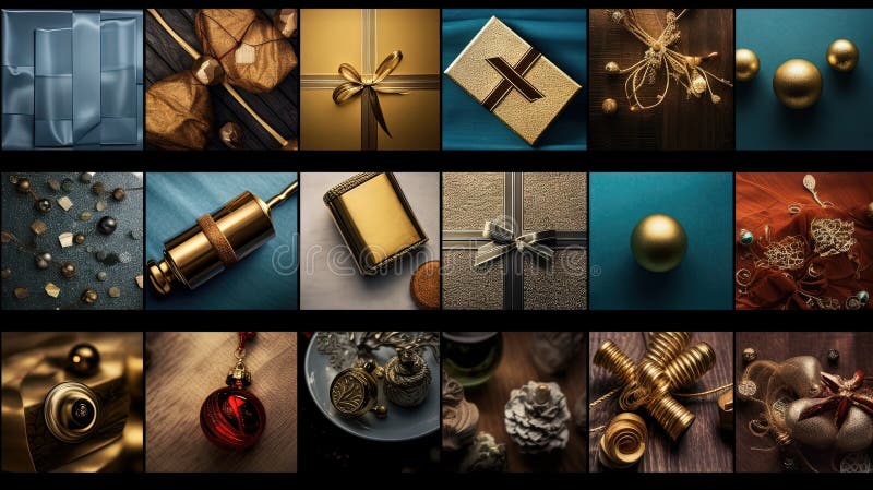 Christmas Toys, Objects and Decor Elements Arranged in a Tiled Grid ...