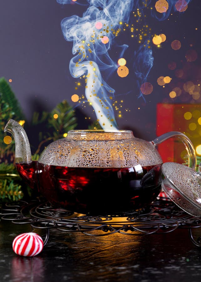 Christmas Traditional Spiced Tea with Bokeh Lights. Stock Image - Image ...