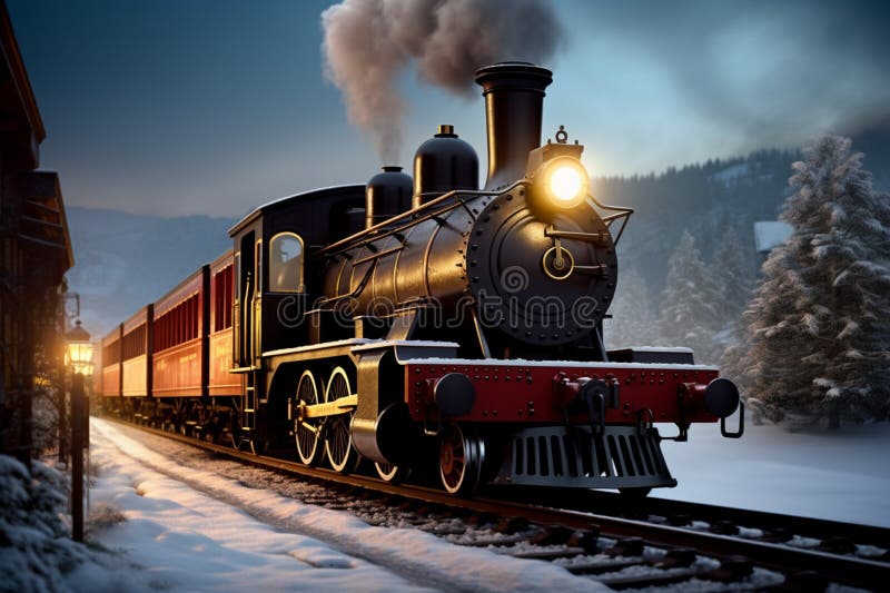 Christmas Train Rolling through a Winter Wonderland Stock Illustration ...