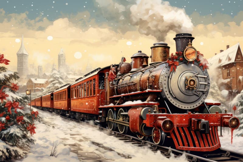 Christmas Trains - Generative AI Stock Illustration - Illustration of ...