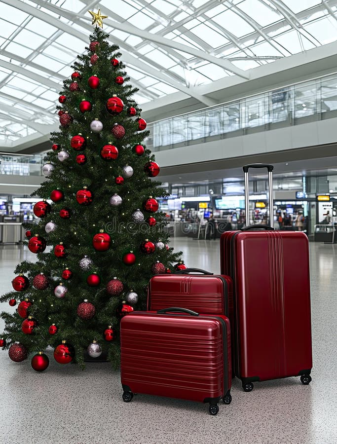 Christmas Travel Luggage Set Stock Photo - Image of winter, modern ...