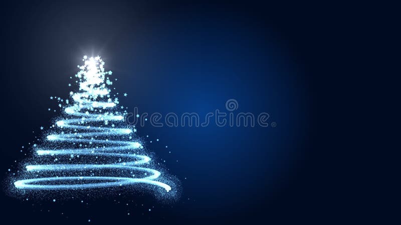 Christmas Tree Animation Card with Particles and Glowing Star on Blue ...