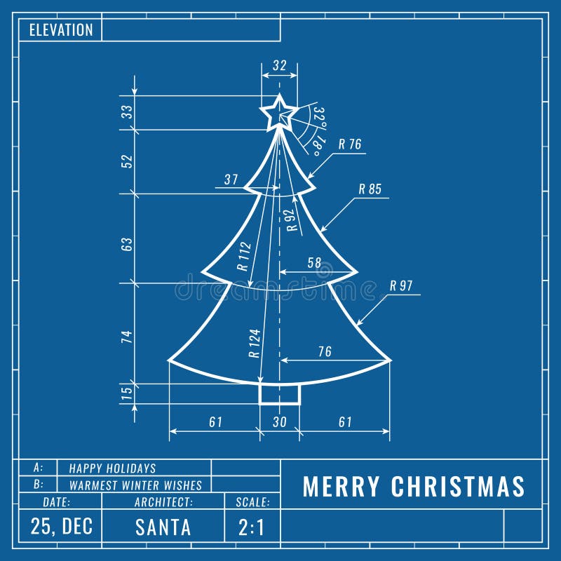 Christmas Tree As Technical Blueprint Drawing. Christmas Technical ...