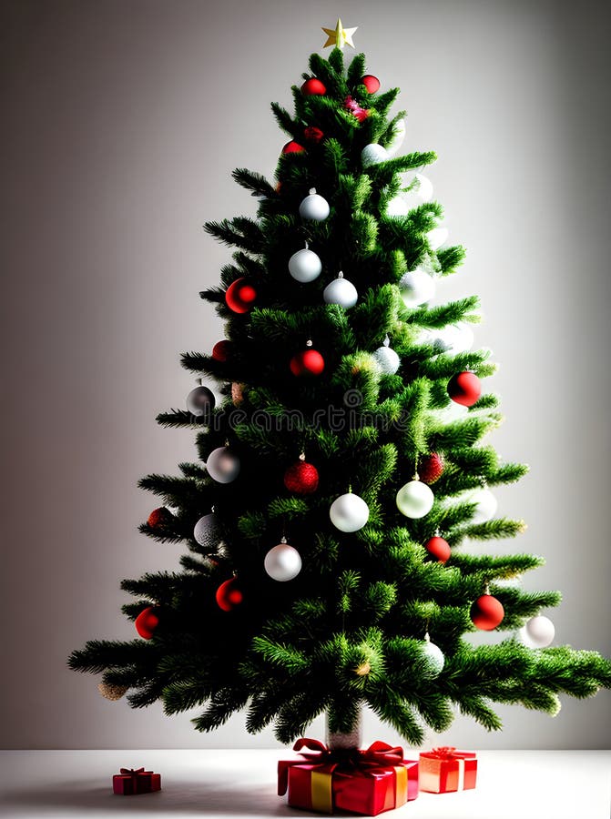 Christmas Tree Background Knolling Drawing Neutral Color. Stock ...
