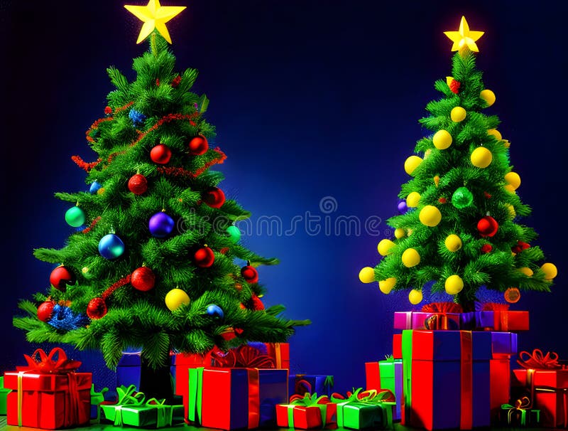 Christmas Tree Background Knolling Papercut Style Neon. Stock ...