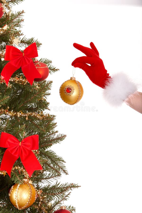 Christmas Tree, Ball and Hand of Christmas Girl. Stock Photo - Image of ...