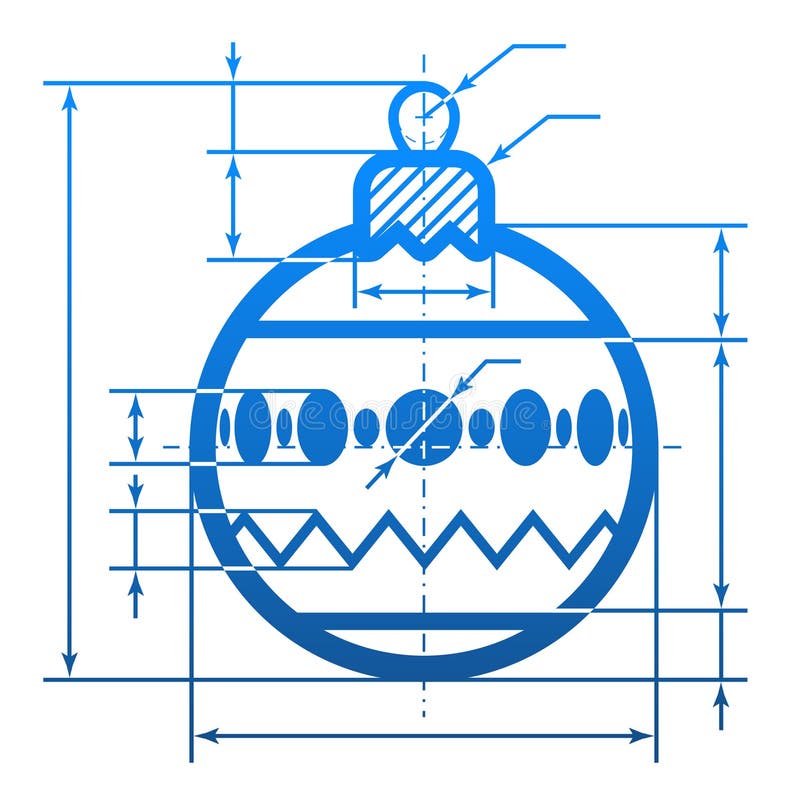 Christmas Tree Ball Symbol with Dimension Lines Stock Vector ...