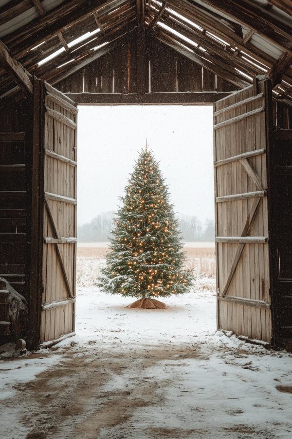 Christmas Tree in Barn Doorway Stock Image - Image of door, winter ...