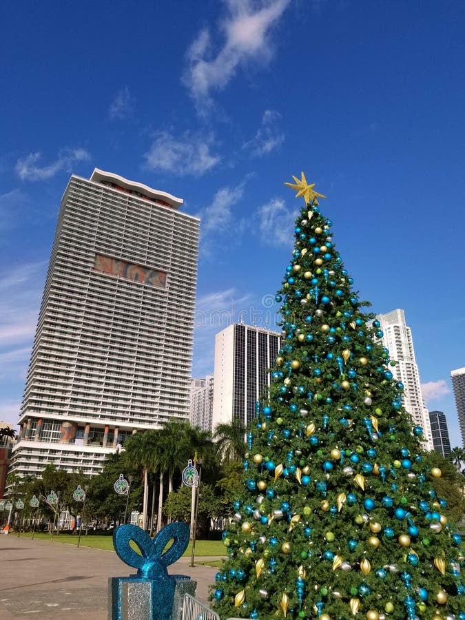 Christmas Tree in Bayfront Park, Downtown Miami Stock Image - Image of ...