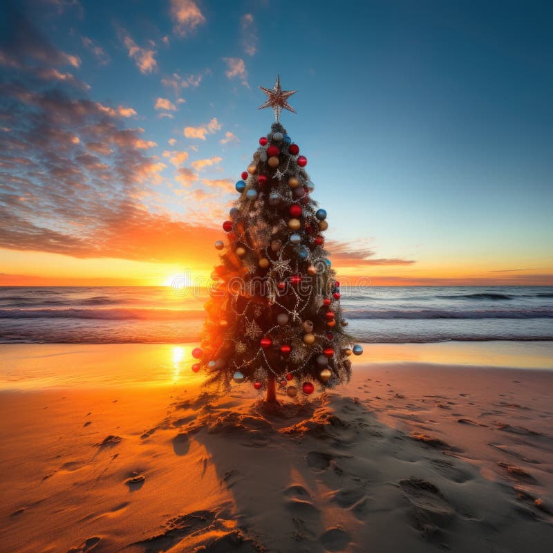Christmas Tree on the Beach Stock Illustration - Illustration of ...