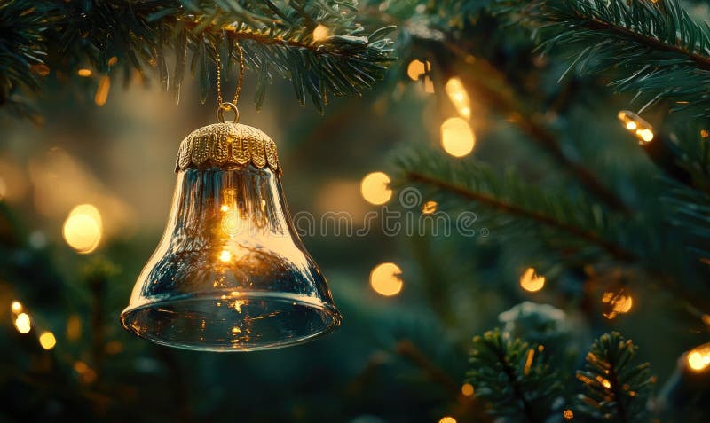 A Christmas Tree with a Bell Hanging from it Stock Photo - Image of ...