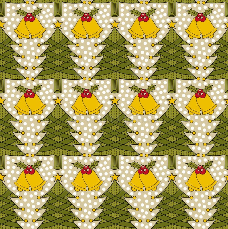 Christmas Tree and Bell Seamless Pattern Stock Vector - Illustration of ...