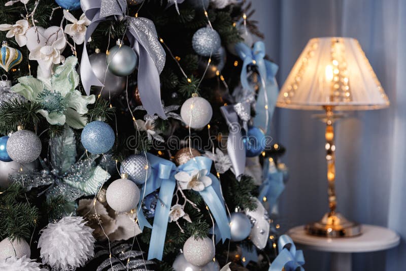 Christmas Tree in Blue Color Stock Image - Image of shiny, light: 207202769