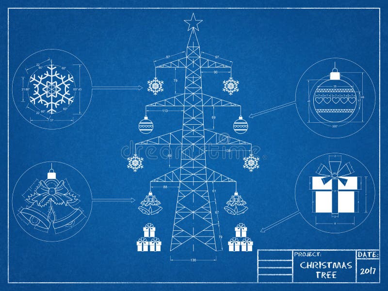 Christmas Tree As Technical Blueprint Drawing. Christmas Technical ...