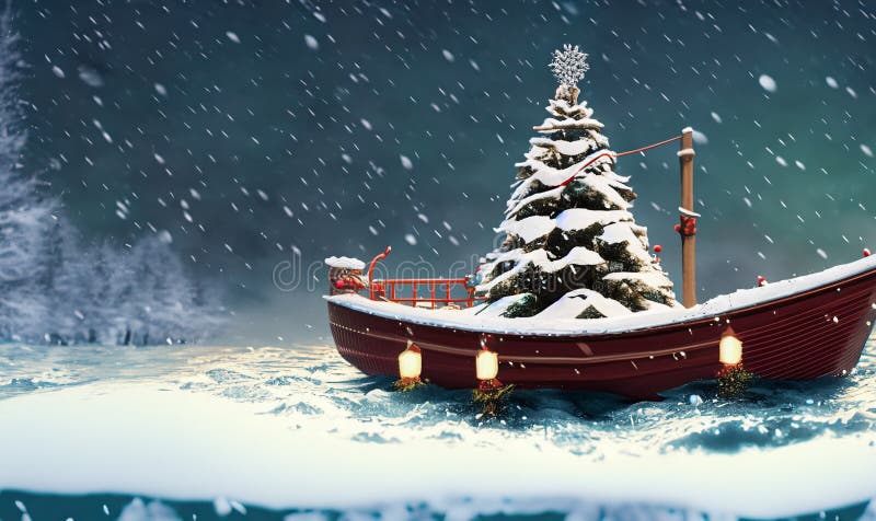 Christmas tree and boat stock illustration. Illustration of vehicle ...