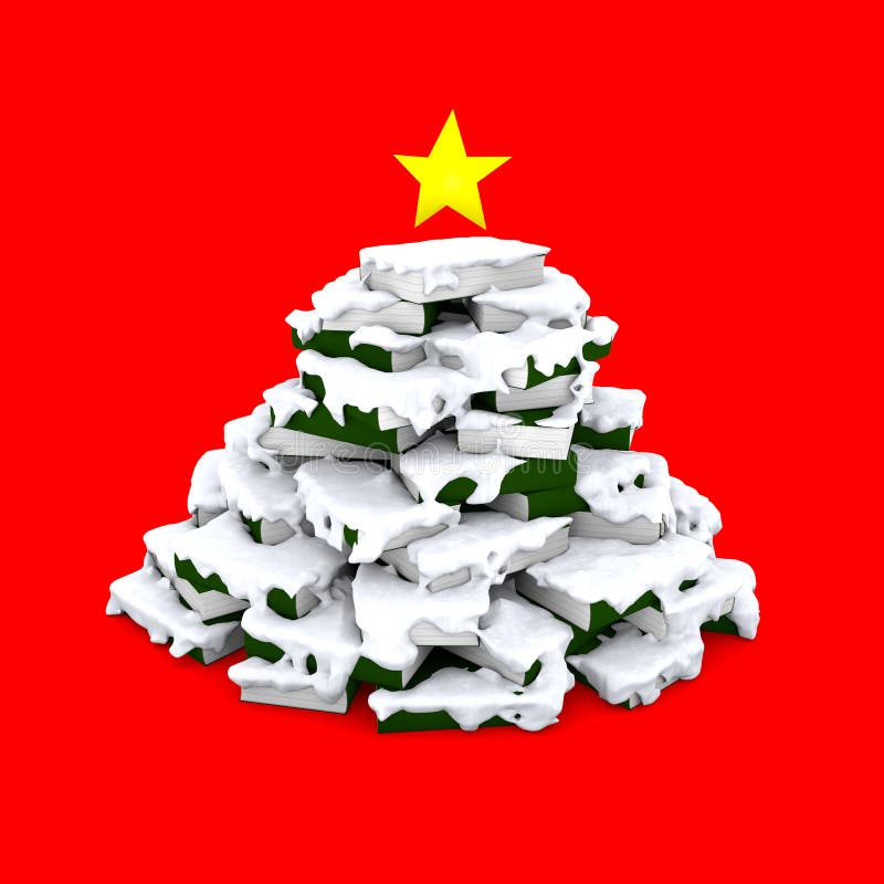 Christmas Tree of Books with Snow Stock Illustration - Illustration of ...