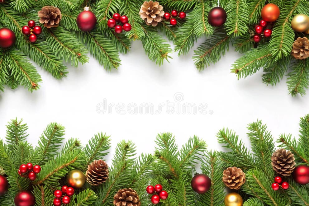 Christmas Tree Border Christmas Evergreen Tree Border Over White Stock ...