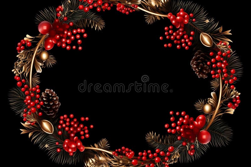 Christmas Tree Branch in Festive Round Frame. Generative AI Stock ...