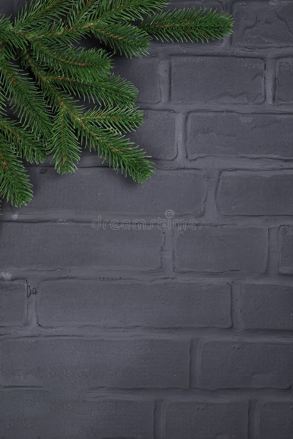 Christmas Tree on Brick Wall Background Stock Image - Image of bauble ...