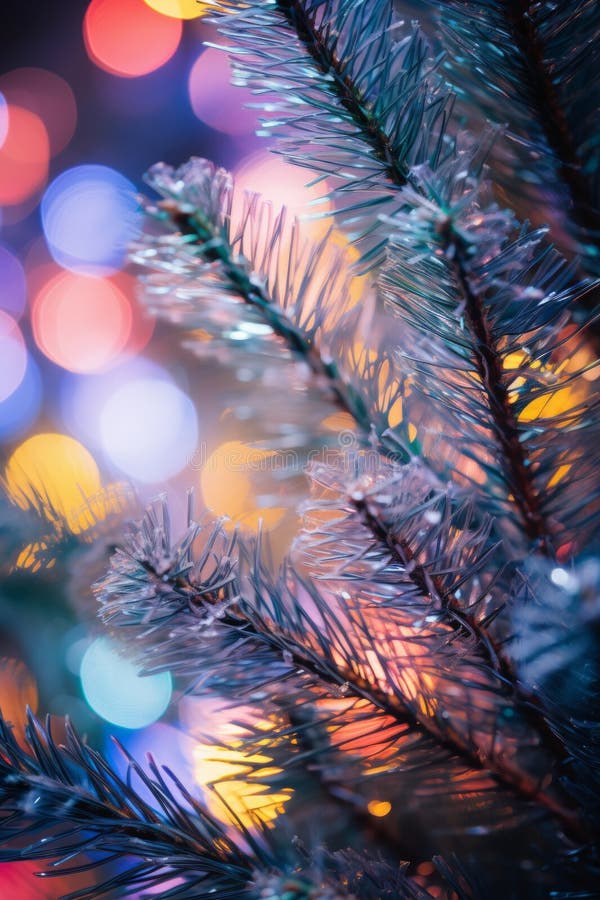 A Christmas Tree with Bright Lights in the Background Stock ...