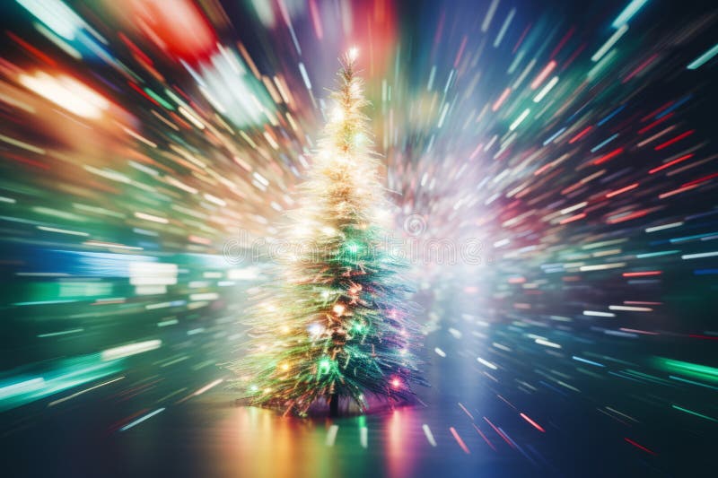 A Christmas Tree with Bright Lights and Motion Blur Stock Illustration ...