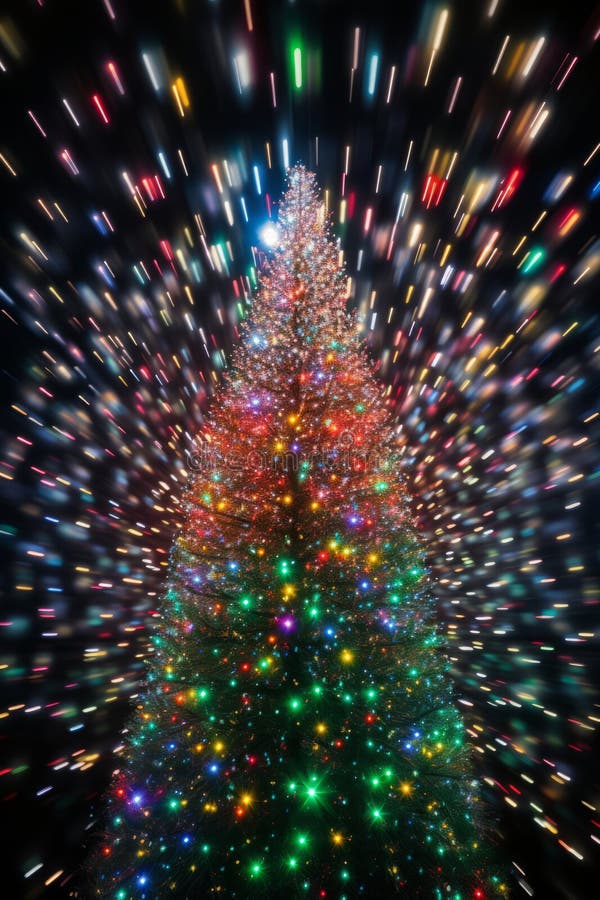A Christmas Tree with Bright Lights is Shown Against a Black Background ...