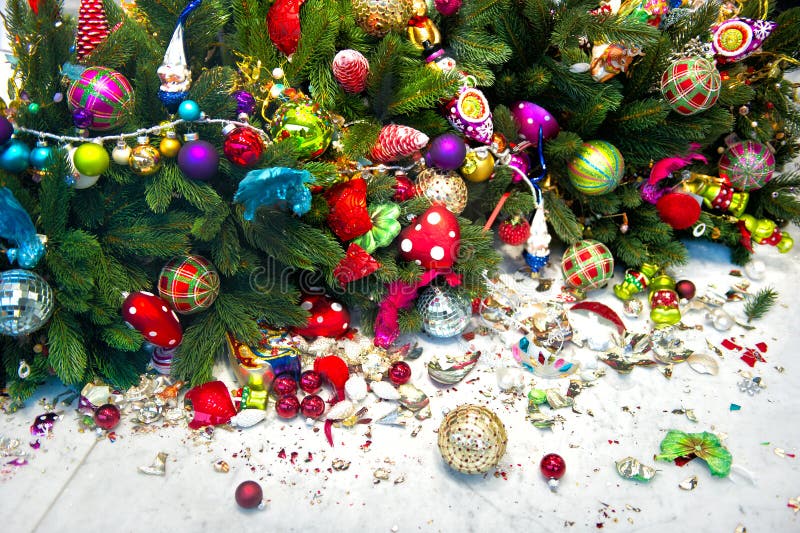 Christmas Tree Broken Decoration Ornaments Stock Image - Image of happy ...