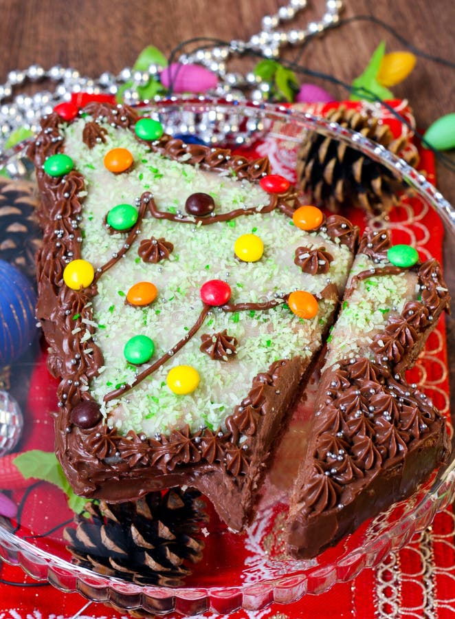 Cake Shaped and Decorated Like Christmas Tree Stock Image - Image of ...