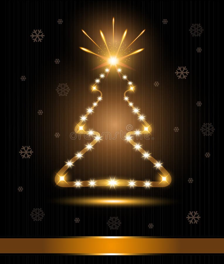Christmas Tree Card Congratulations Gold Light Glo Stock Vector ...