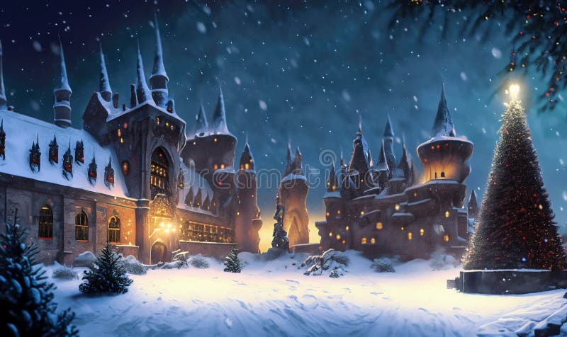 Christmas tree and castle stock illustration. Illustration of building ...